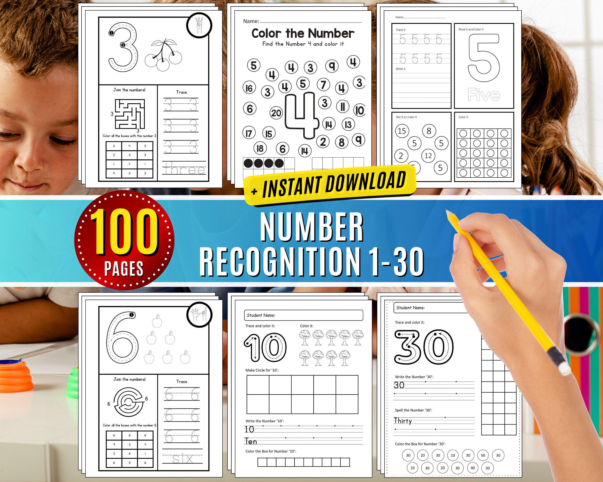 Number Recognition Count and Color Worksheet 1 to 30 Tracing Number ...
