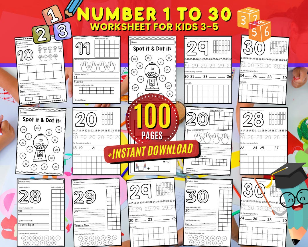 Number 1 to 30 Recognition Learning to Count and Color Worksheet 1 to ...