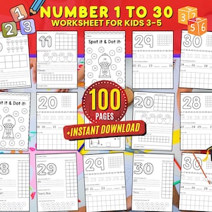 Number 1 to 30 Recognition Learning to Count and Color Worksheet 1 to ...
