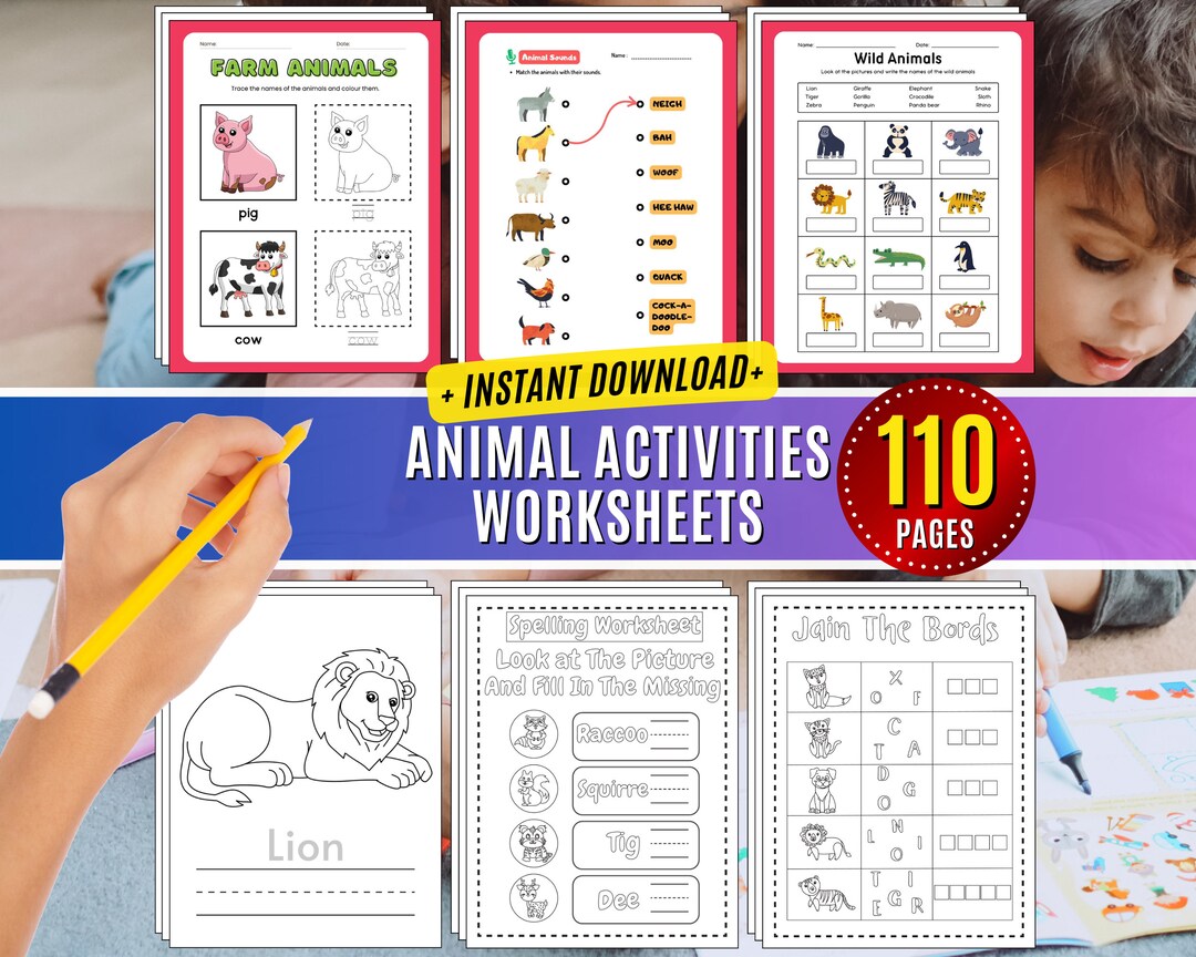 Animal Activity Alphabet Handwriting Workbook Themed Animal Coloring ...