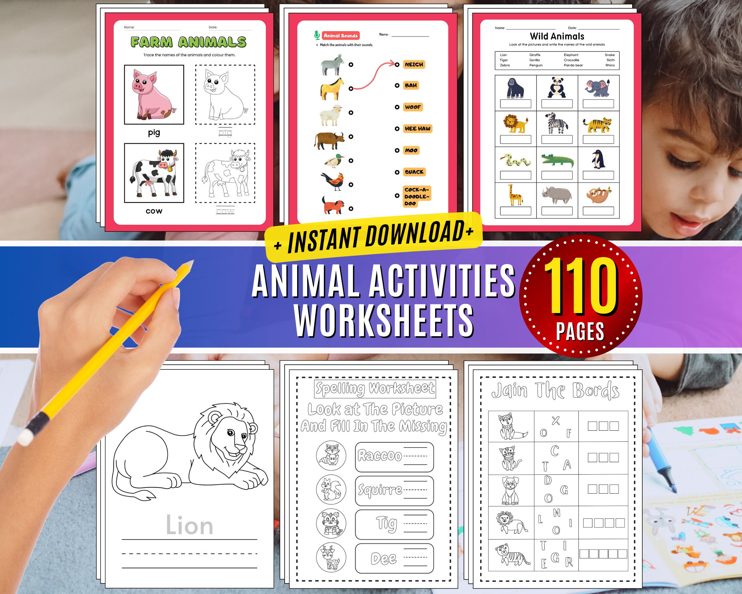 Animal Activity Alphabet Handwriting Workbook Themed Animal Coloring ...