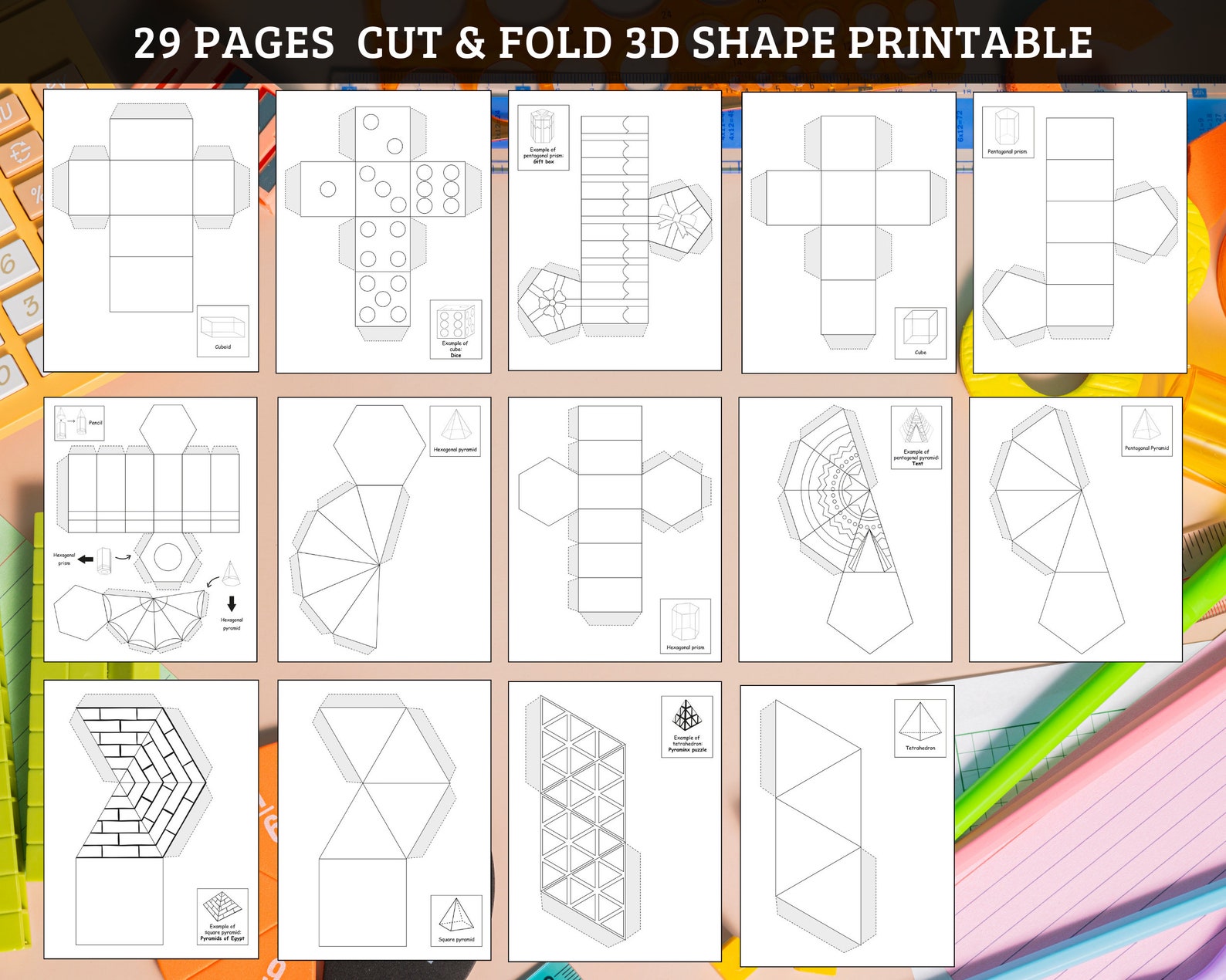 Printable 3D Shapes Nets Activity Learning Geometric Cutout Shapes ...