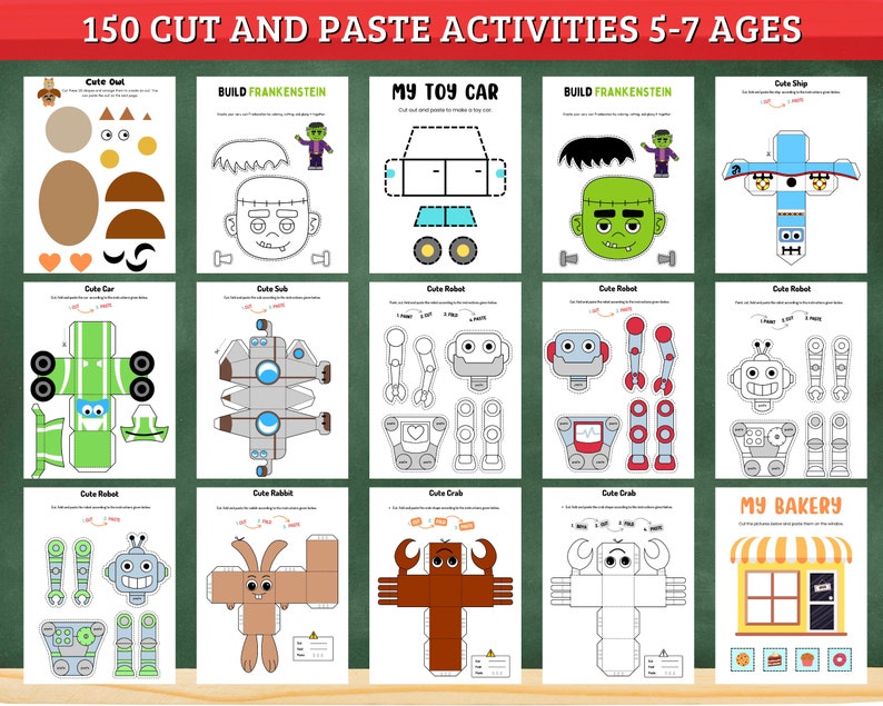 Cut and Paste Activities Practice Sheets Cut and Glue Activity Scissors ...