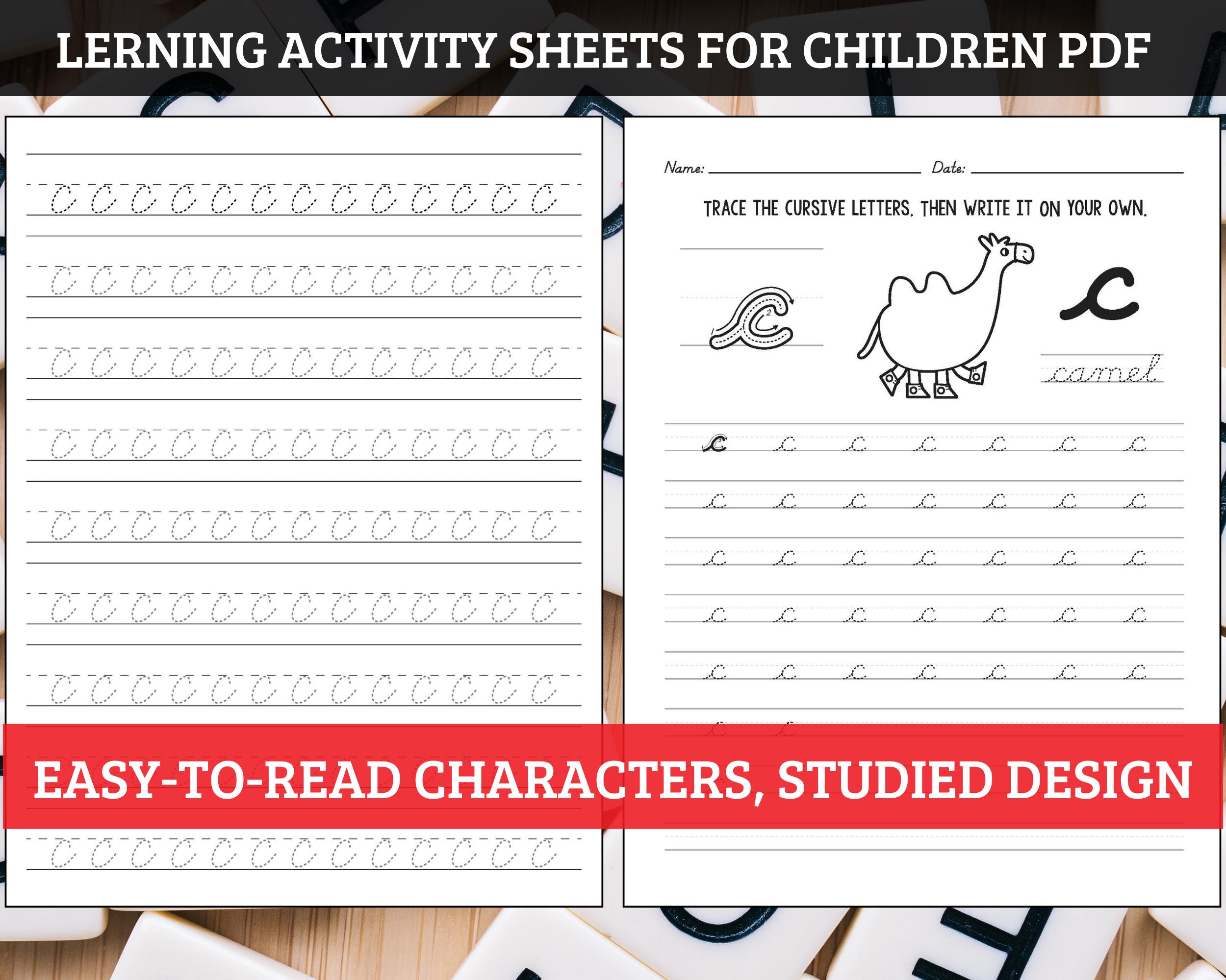 Cursive Writing Worksheets Practice Alphabet Tracing Handwriting ABC ...