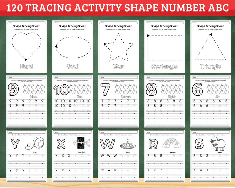 Tracing Worksheets for Kids Line Trace Shape Learning Letters Numbers ...