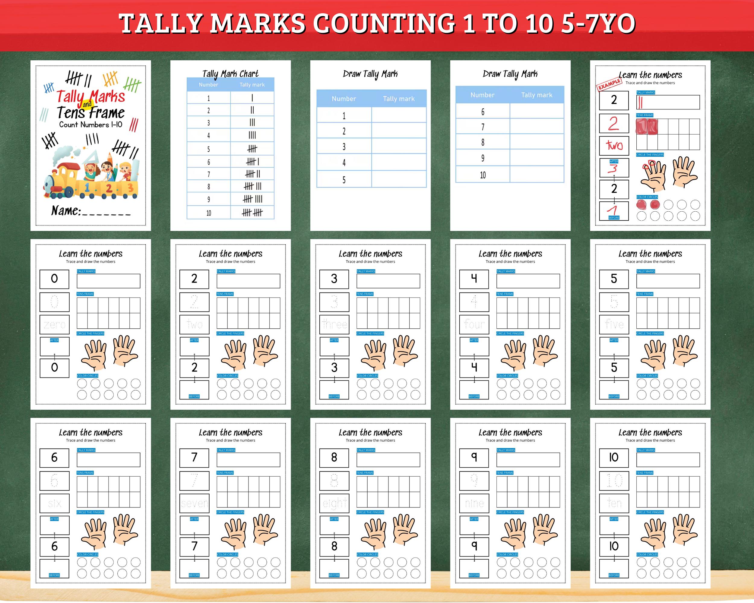 Tally Marks Worksheet Counting to 10 Ten Frame Printable Learning ...