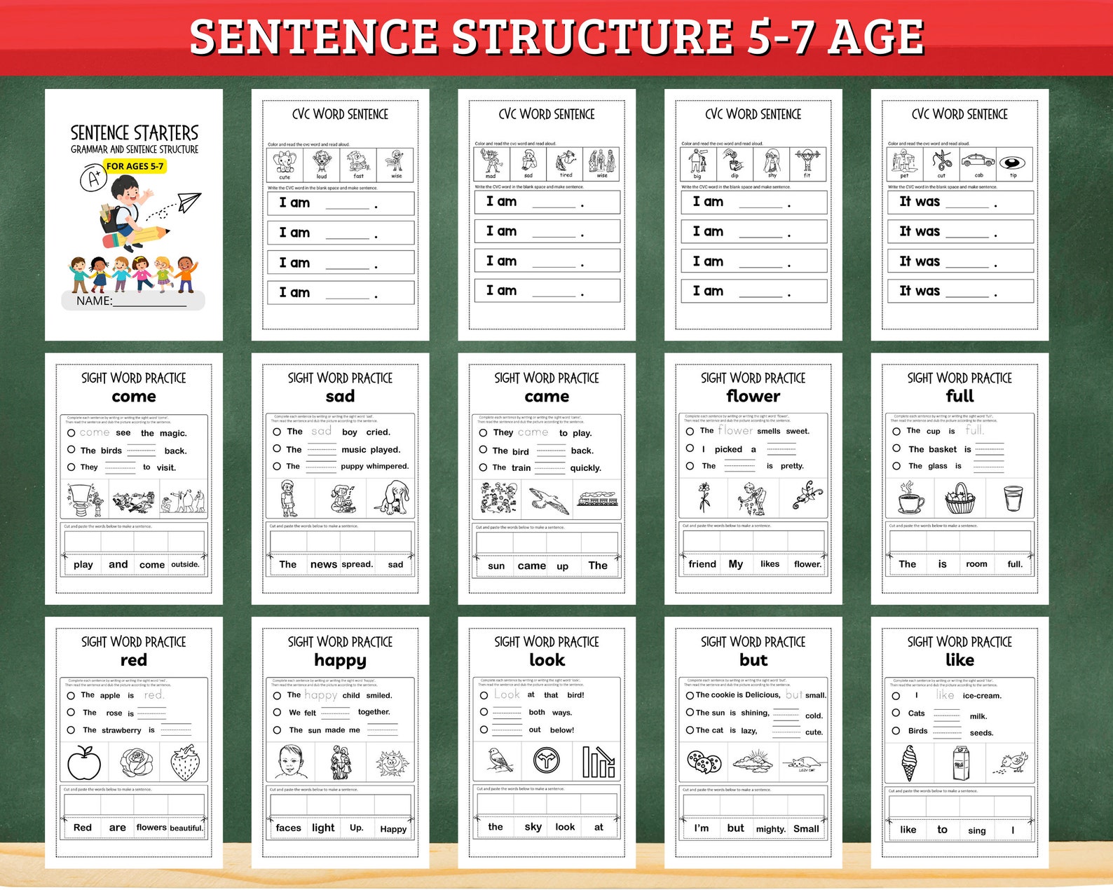Writing Sentence Structure Building Starters Practice for Kid ...