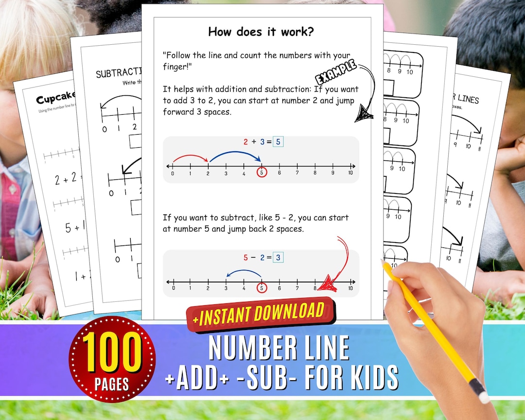 Math Number Line Addition Worksheets Add and Subtraction Practice, Skip ...