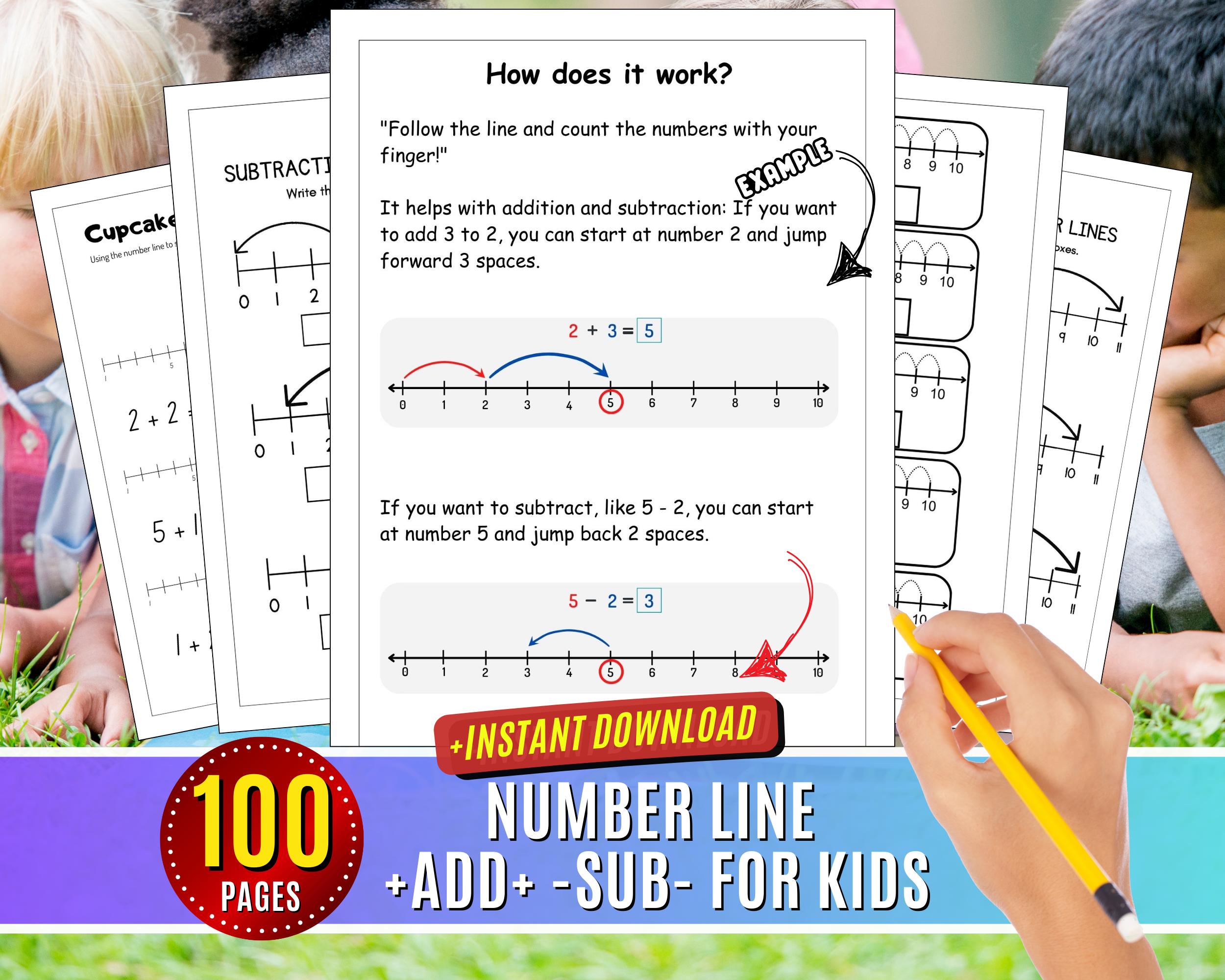 Math Number Line Worksheets: Addition, Subtraction & Skip Counting ...