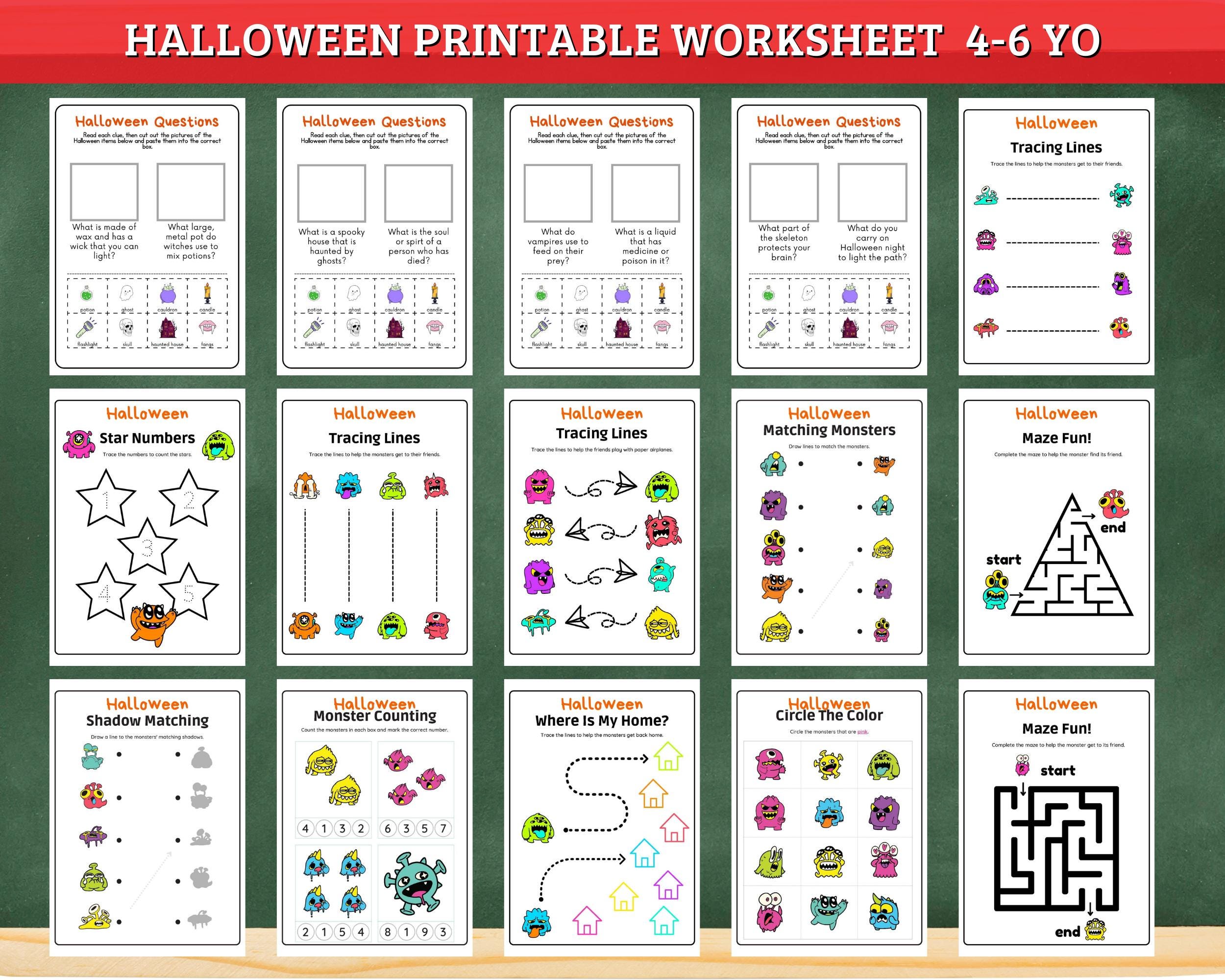 Printable Halloween Preschool Activity Bundle, Pumpkin Color Page, Maze ...