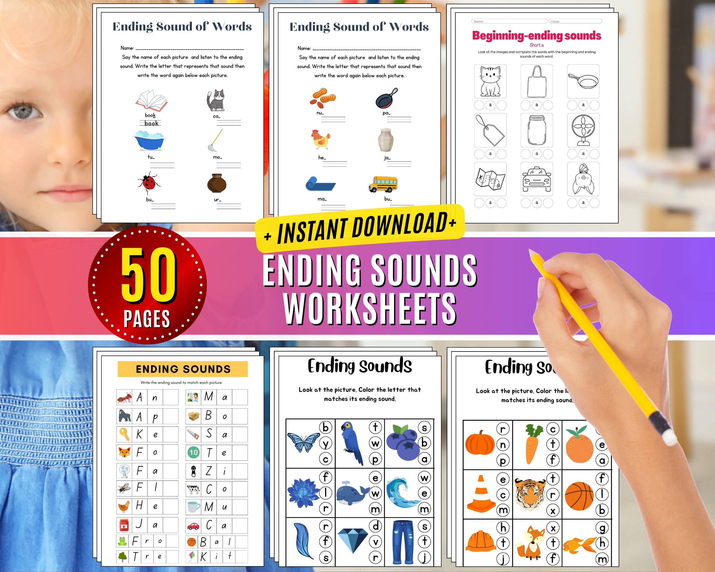 Ending Sounds Phonic Worksheets Activities Alphabet Sounds, Matching ...