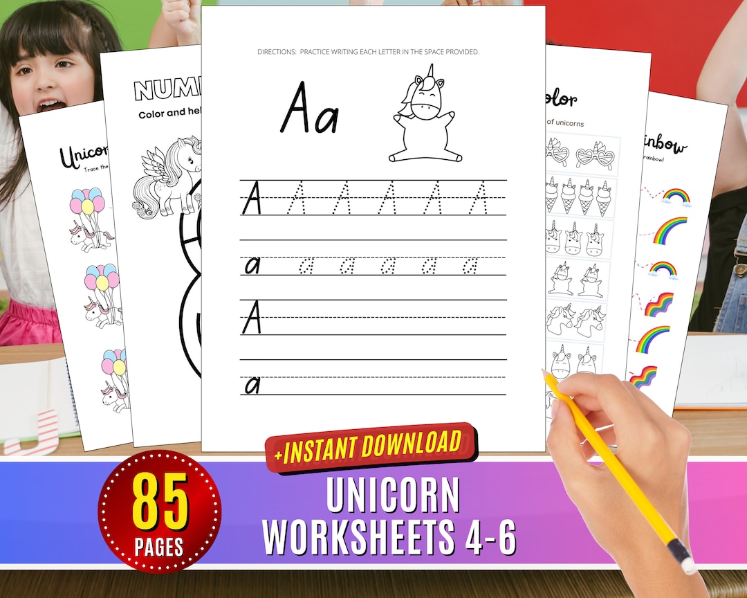 Unicorn Worksheets Letter Alphabet, Unicorn Number Activity Book ...