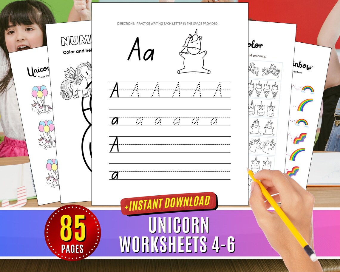 Unicorn Worksheets Letter Alphabet, Unicorn Number Activity Book ...