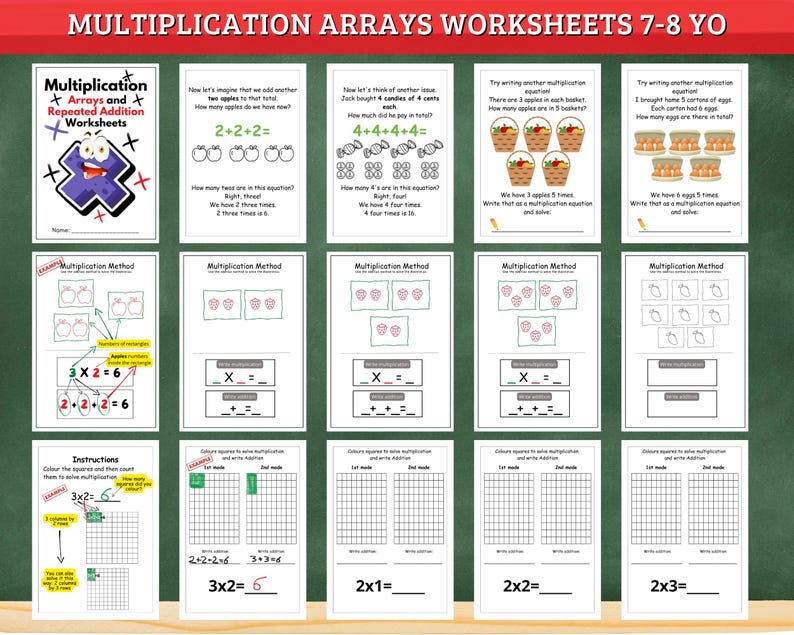 Multiplication Arrays Worksheets as Repeated Addition Coloring ...