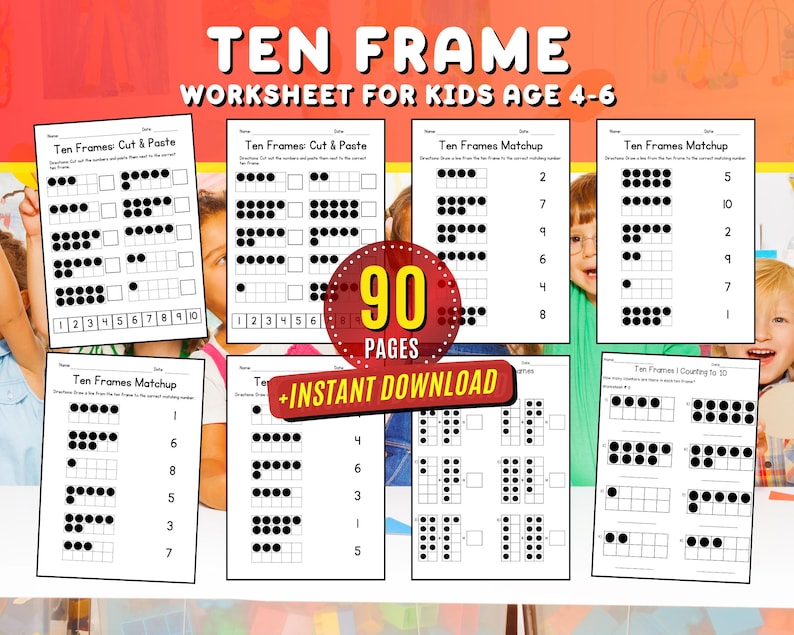 Ten Frame Printable Math Worksheet Counting to 20 Learning Visual Count ...