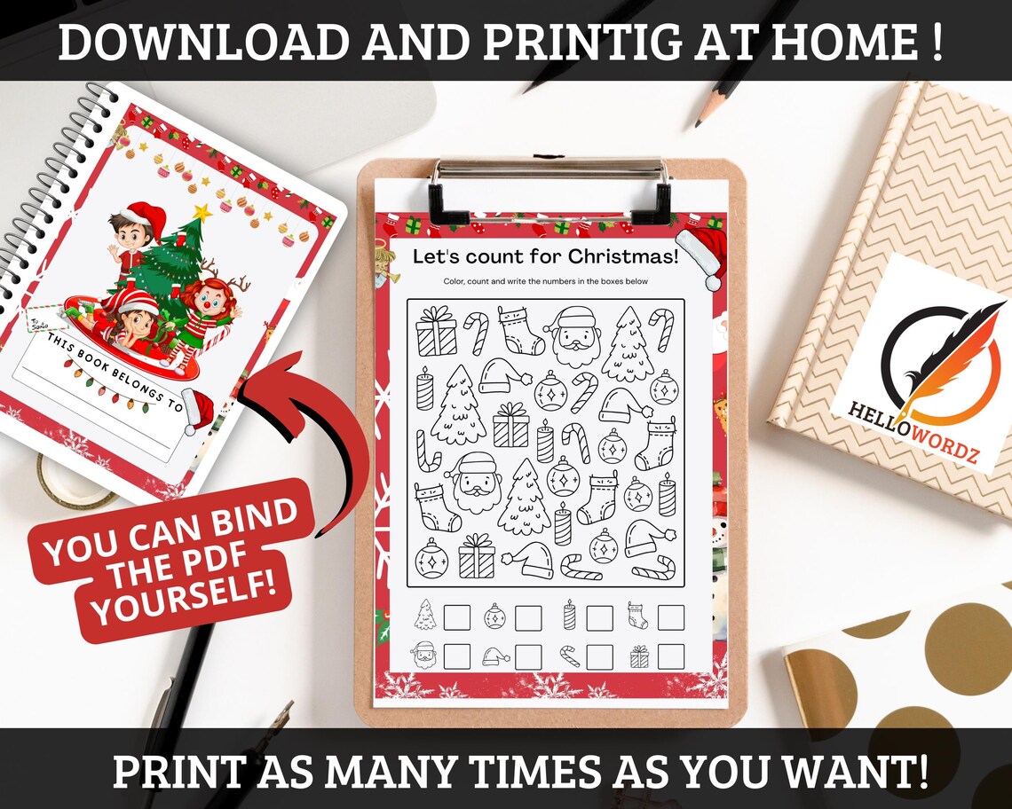 Christmas Activity Book Printable Worksheet Fun Coloring Page for Kids ...