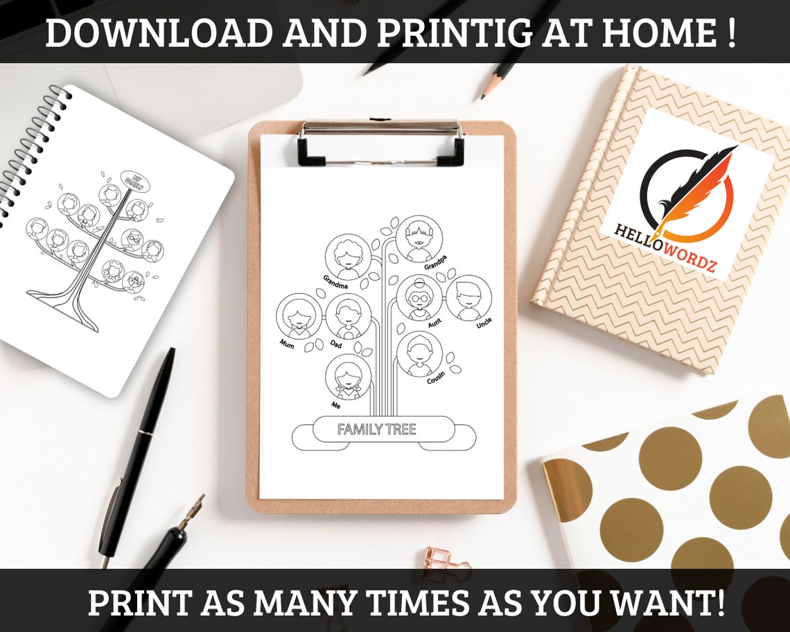 10 Family Tree Coloring Pages Kids Printable, Sheet Children Coloring ...