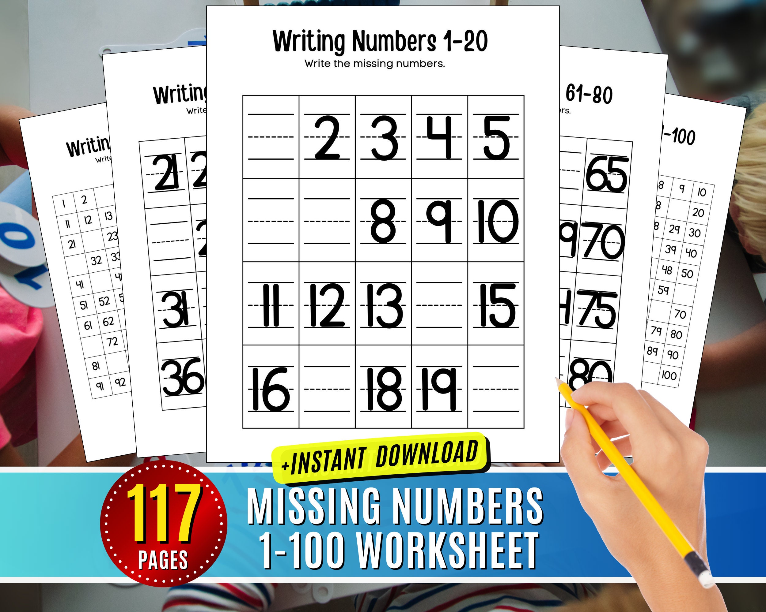 Missing Numbers Preschool Math Worksheets Sequence 1-100 Counting ...