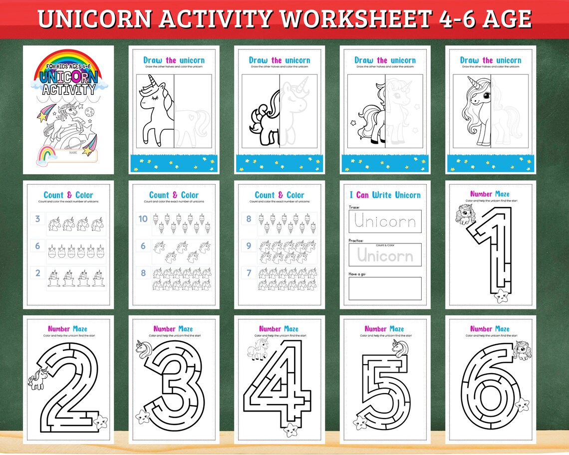 Unicorn Activity Worksheets Letter Alphabet Coloring Unicorn Number ...