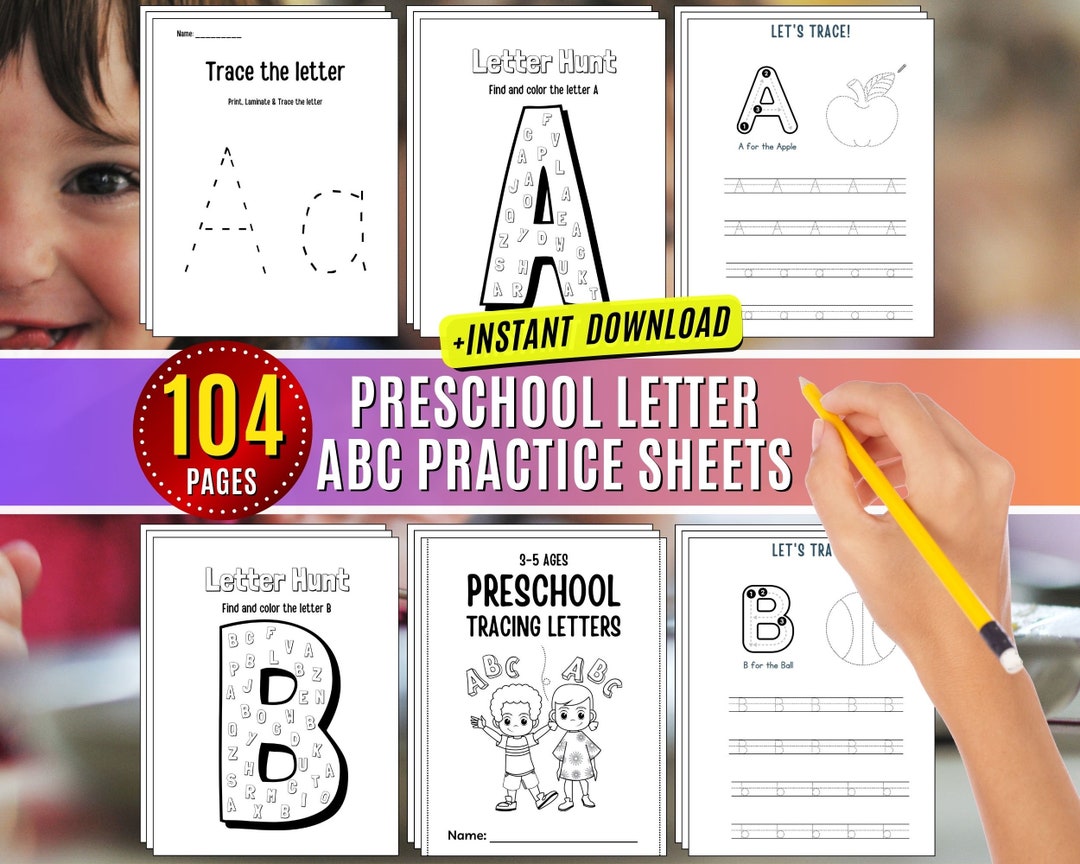 Preschool Letter Worksheets Learning Alphabet Tracing Letters ABC Color ...