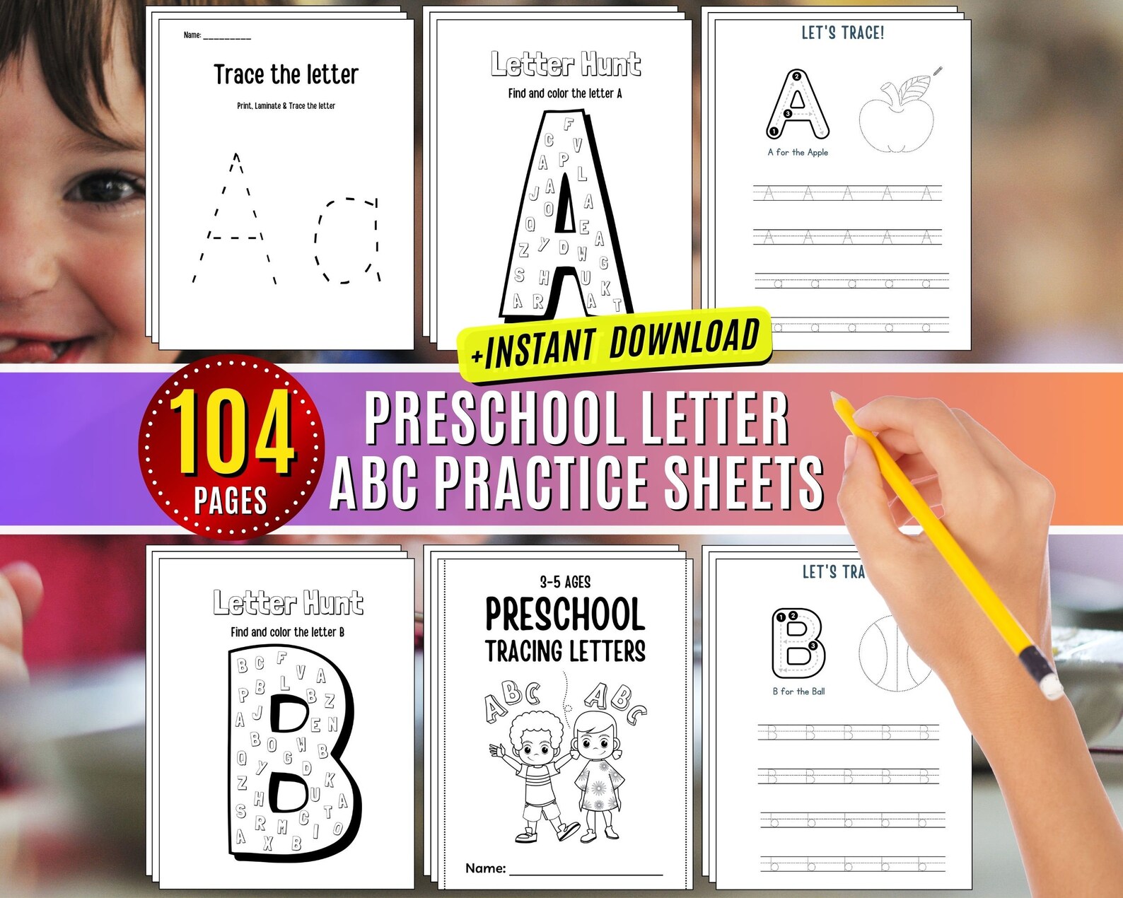 Preschool Learning Letter Worksheets Alphabet Tracing Letters ABC Color ...