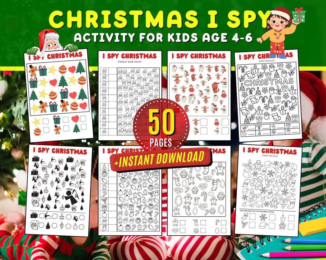I Spy Christmas Coloring Pages Printable for Kids, Seek and Find, Look ...
