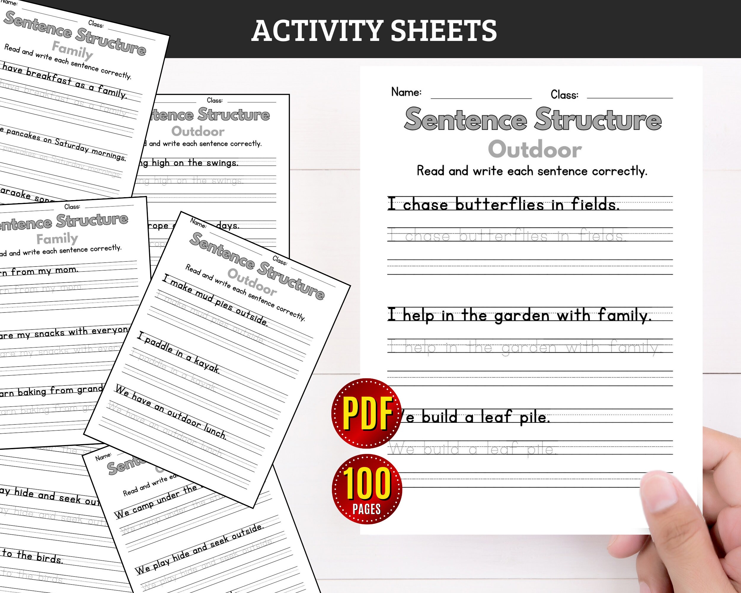 Sentence Tracing Worksheets: Language Arts, Grades 1-3 Handwriting ...