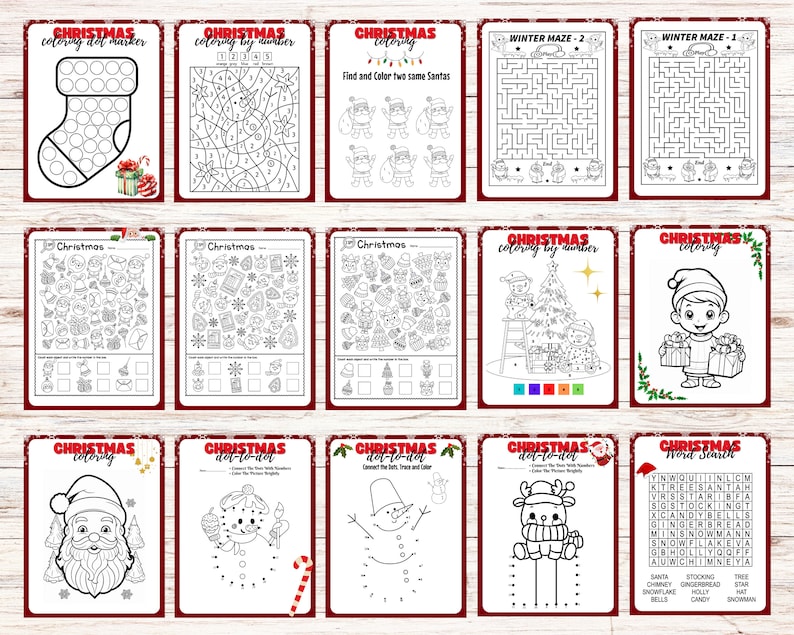 15 Christmas Activity Pages Printable Game Bundle for Kids, Activities ...