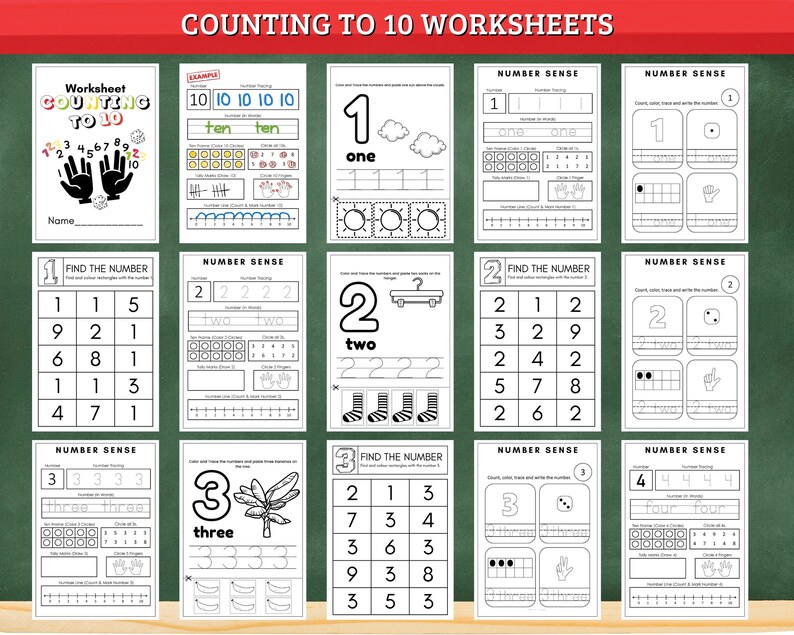 Counting to 10 Worksheet Learn to Count Numbers 1-10 Tally Marks Ten ...
