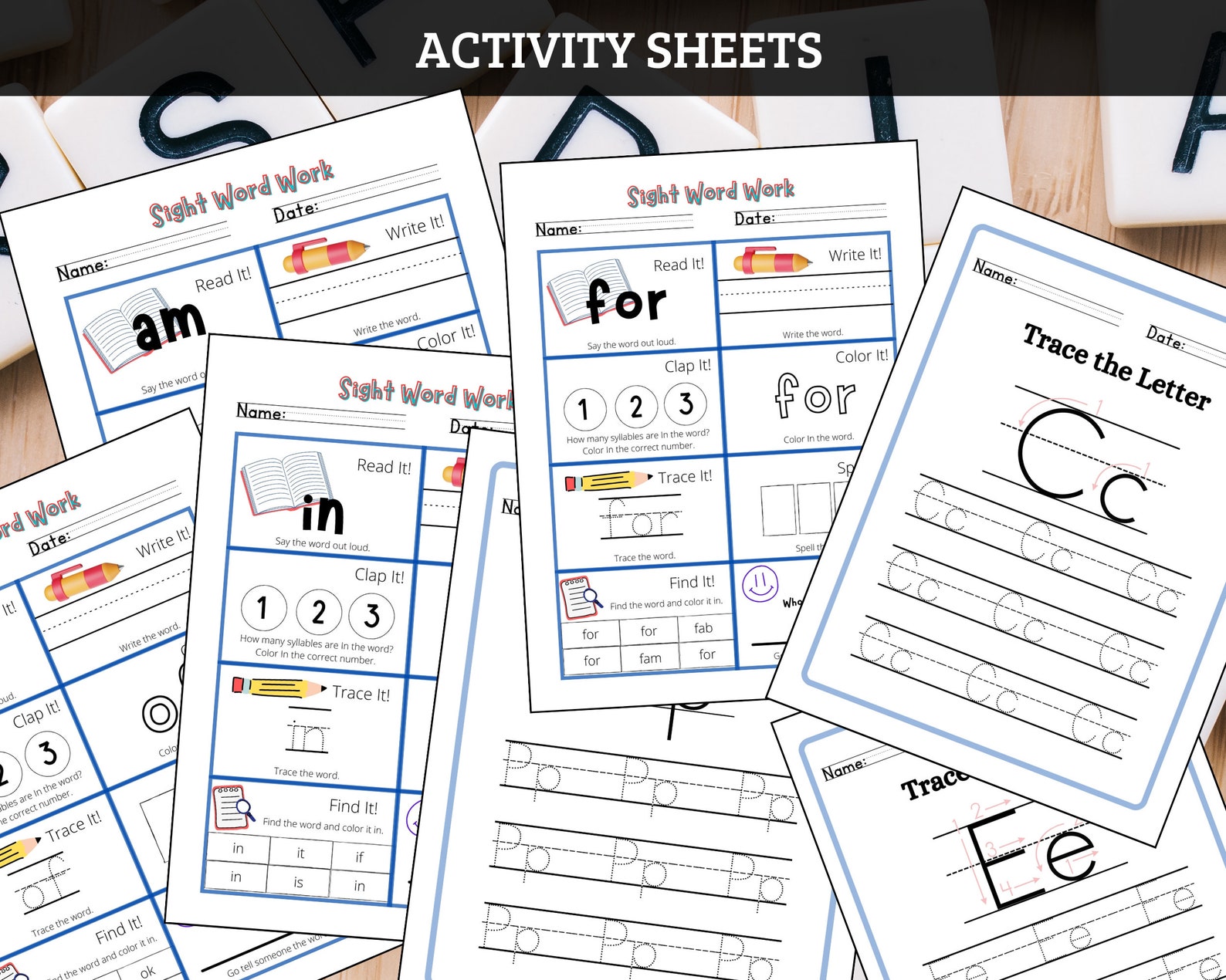 Sight Words & Alphabet Tracing Worksheets: Kindergarten-1st Grade ...