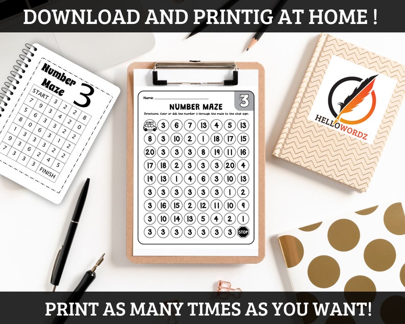 Mazes Number Games Recognition Worksheet Preschool Math Labyrinth ...