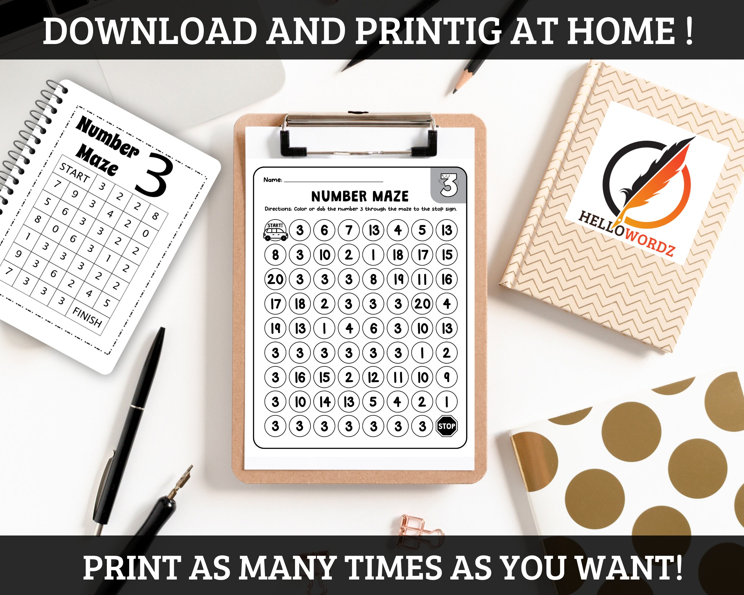 Number Mazes Preschool Math Labyrinth Game Learning Numbers Printable ...