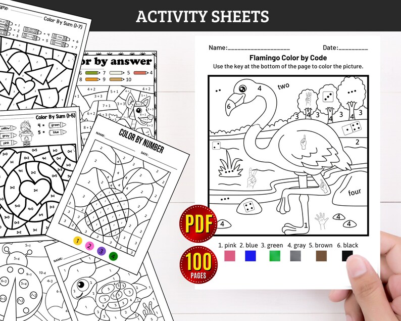 Color by Number Game Activities for Kids Pdf Worksheet Printable for ...