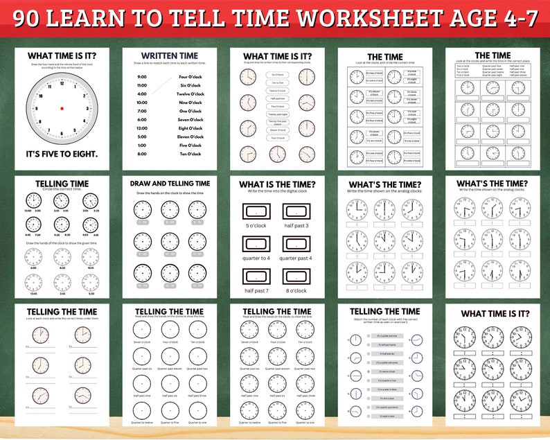 Learn to Tell Time Worksheets Teaching Time Clock, Time Sheets Watch ...
