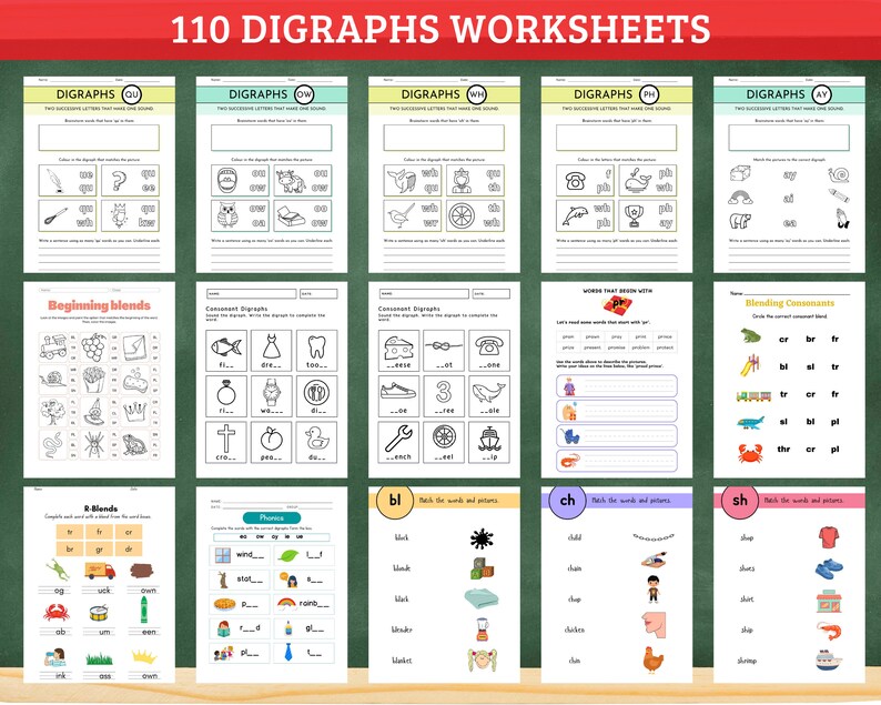 Digraphs Worksheets Beginning Phonics Activity Blends, Sh Ch Th ...