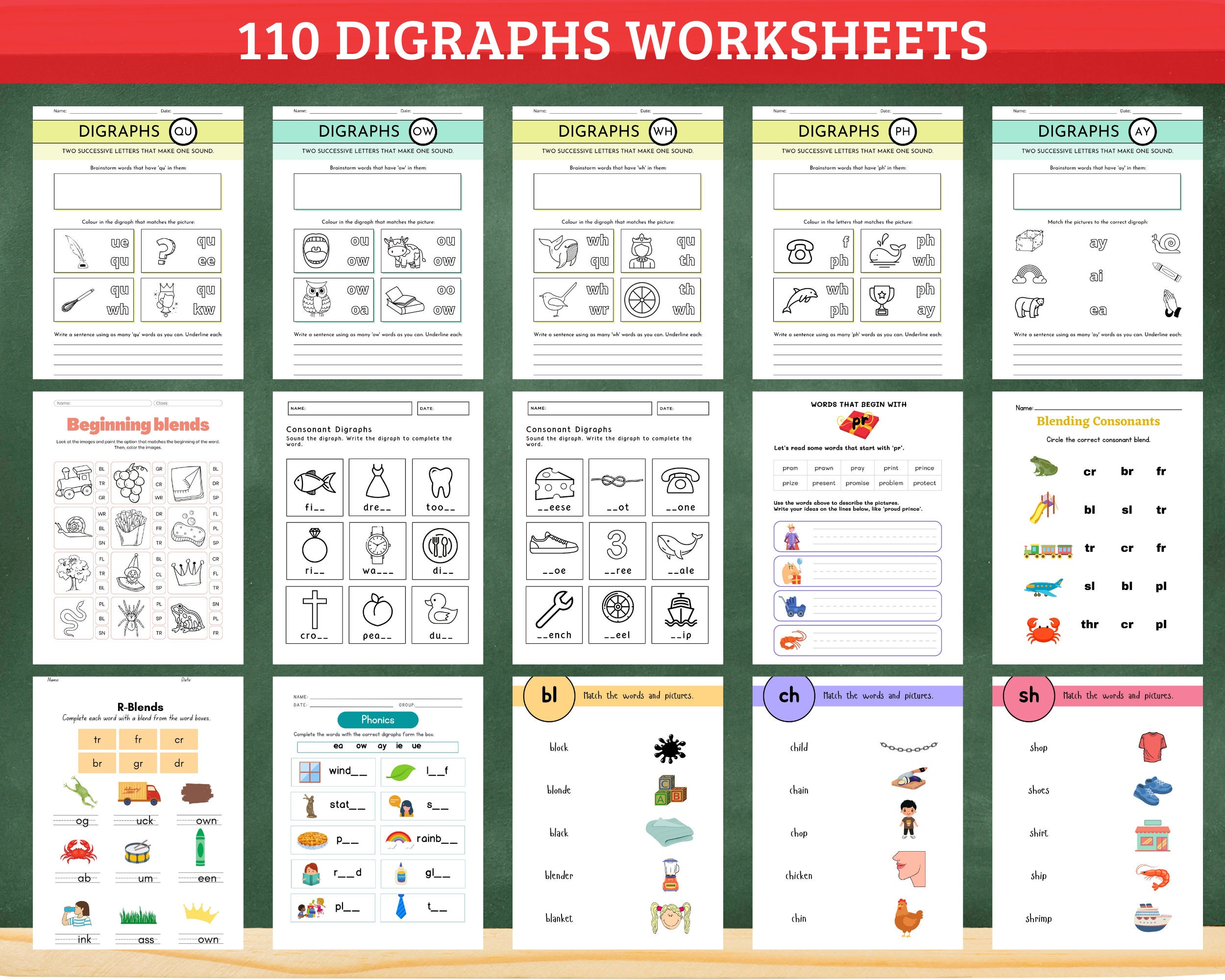 Digraphs Worksheets Beginning Phonics Activity Blends, Sh Ch Th ...