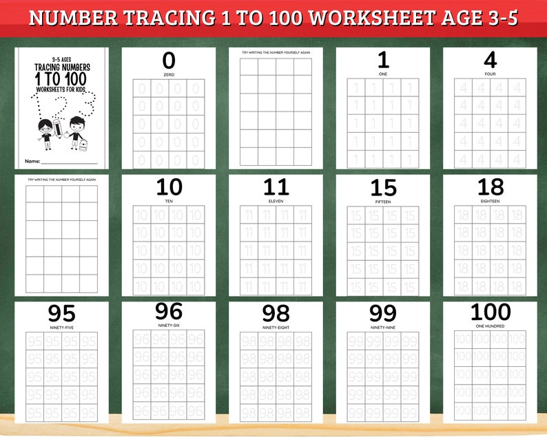 Number Tracing 1 to 100 Worksheet PDF Preschool Printables, 1-100 ...