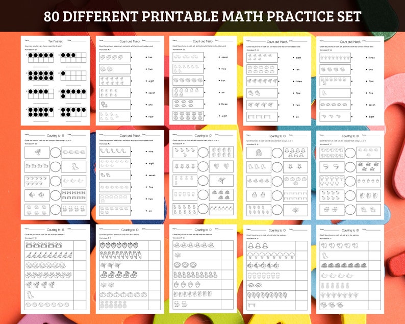 Kindergarten Number Worksheets: Preschool Math Game Printables (80 ...