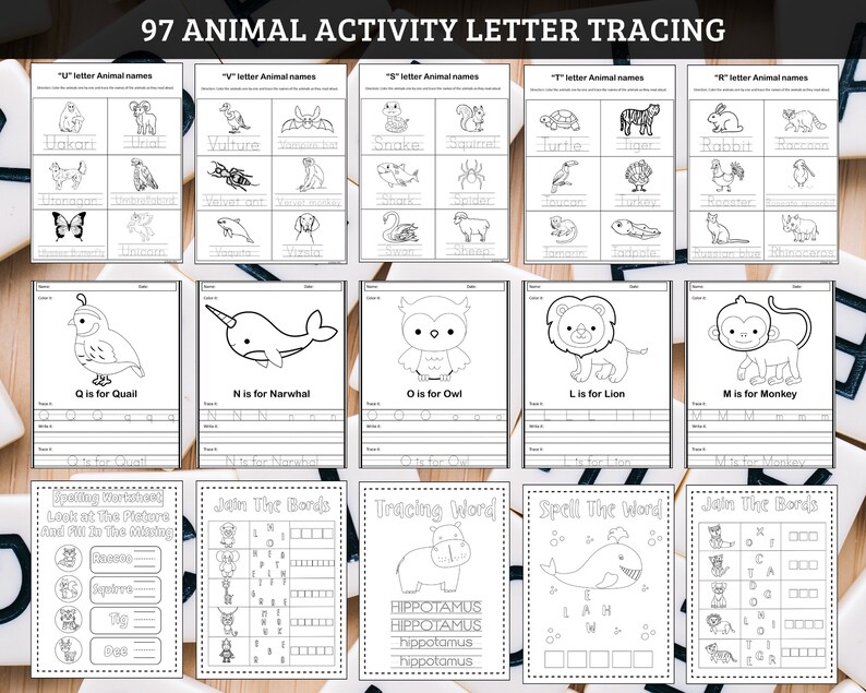 Animal Letter Tracing Activity Alphabet Handwriting Workbook Practice ...