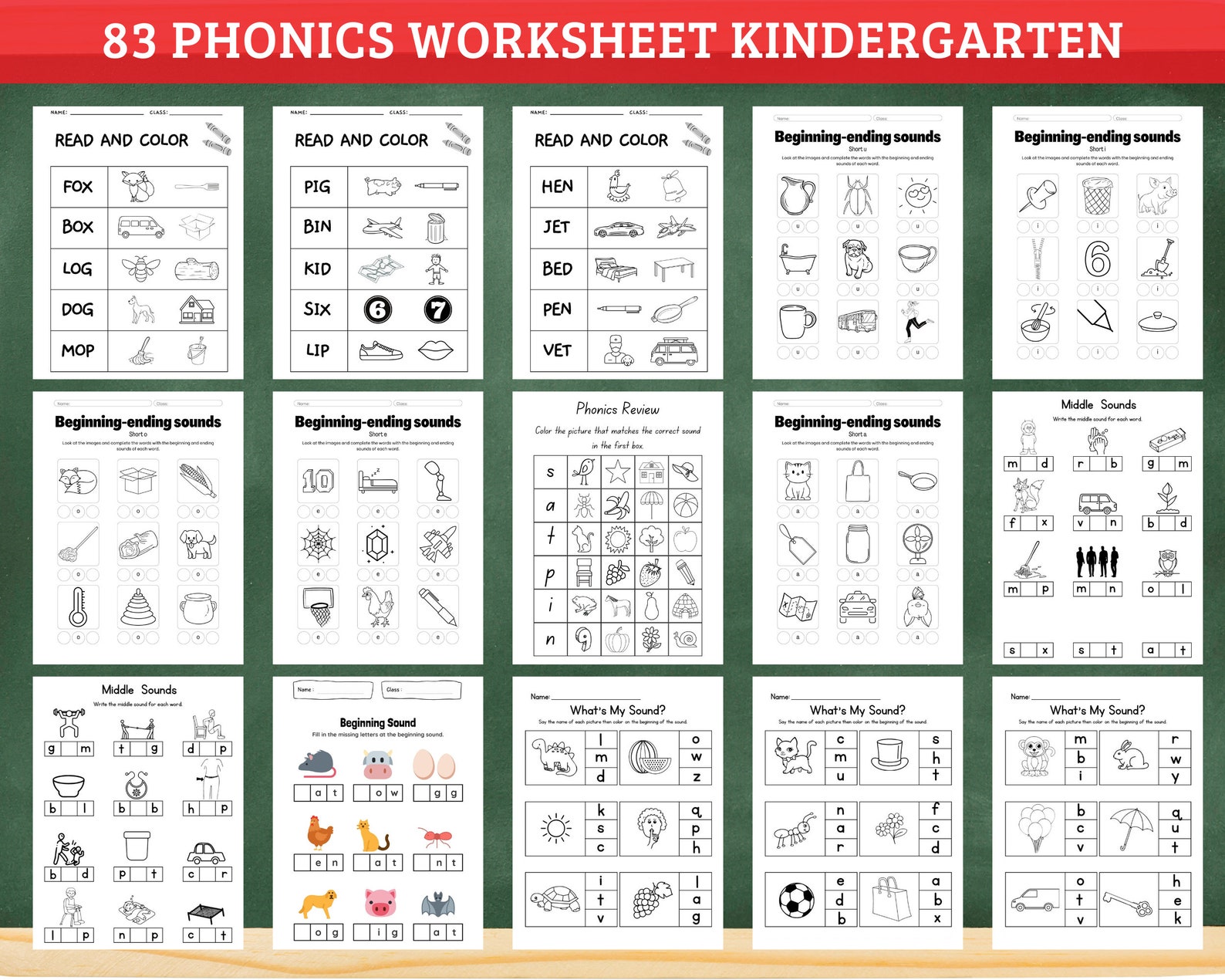 Phonics Worksheets Kindergarten Activities Workbook Practice Teaching ...
