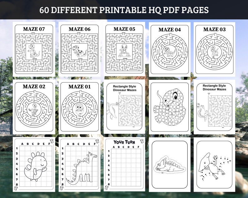 Dinosaur Game Printable Bundle, Dinosaur Activity Pages, Dinosaur ...