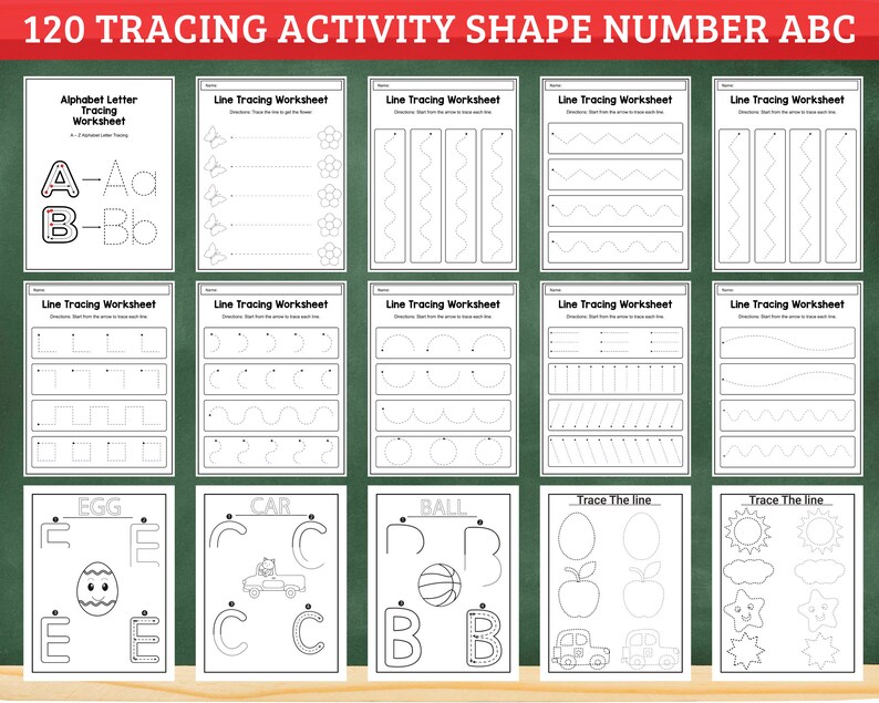 Tracing Worksheets for Kids Line Trace Shape Learning Letters Numbers ...