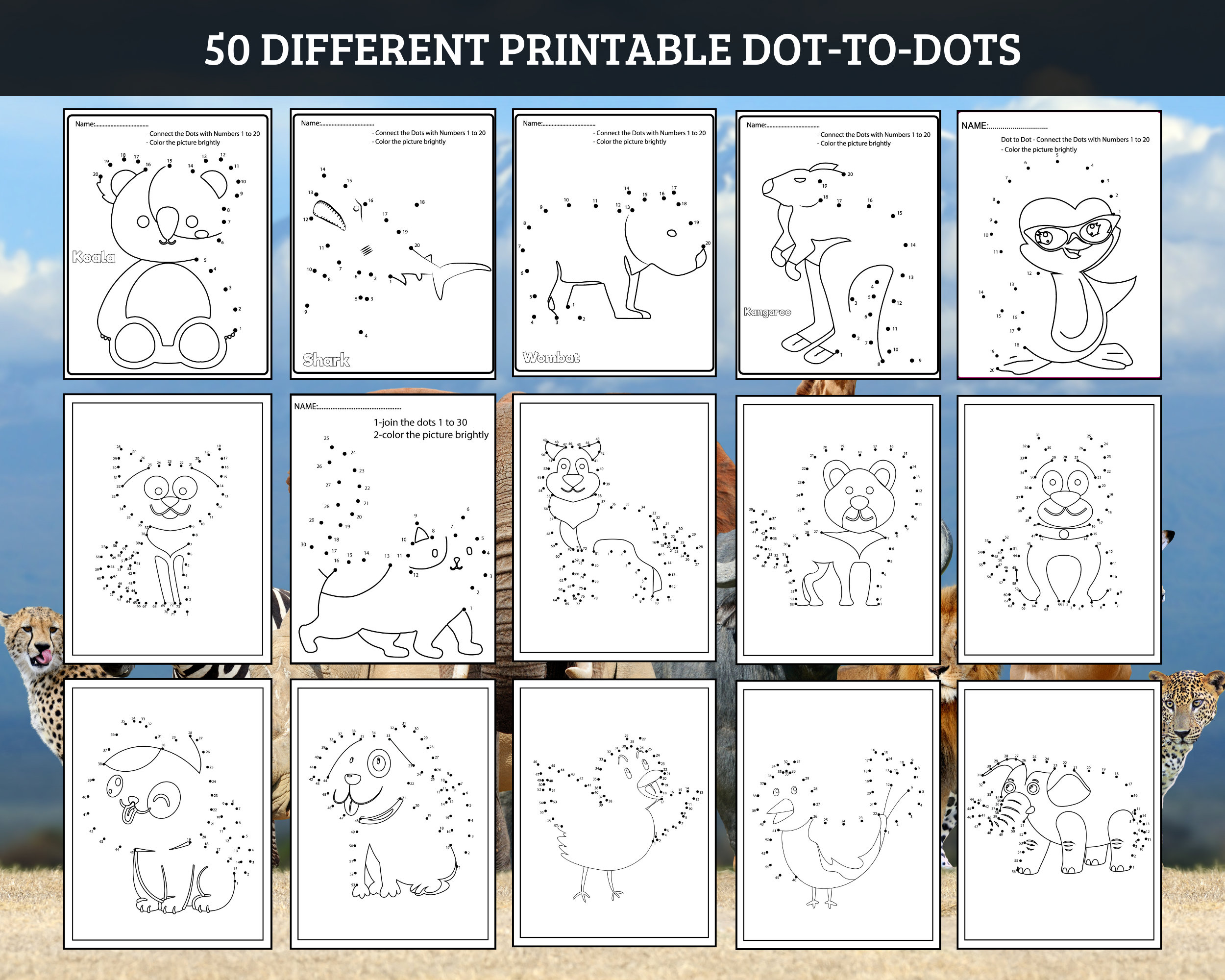 Animal Connect Dot to Dot for Kids Worksheet Printable Activity ...