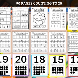 Math Worksheets Kindergarten Counting to 20 Learning Count 1-20 Math ...