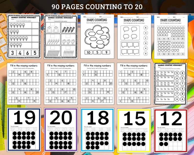Math Worksheets Kindergarten Counting to 20 Learning Count 1-20 Math ...