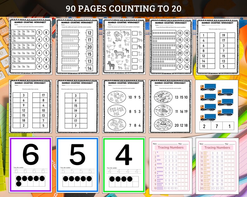 Math Worksheets Kindergarten Counting to 20 Learning Count 1-20 Math ...