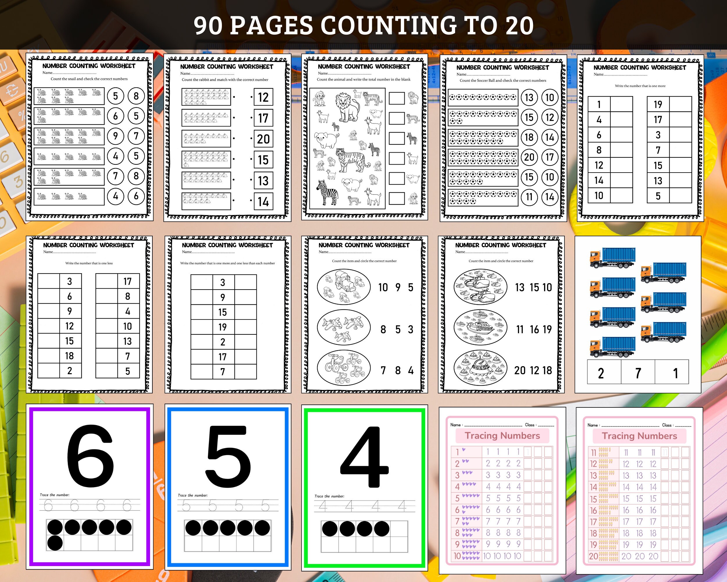Math Worksheets Kindergarten Counting to 20 Learning Count 1-20 Math ...
