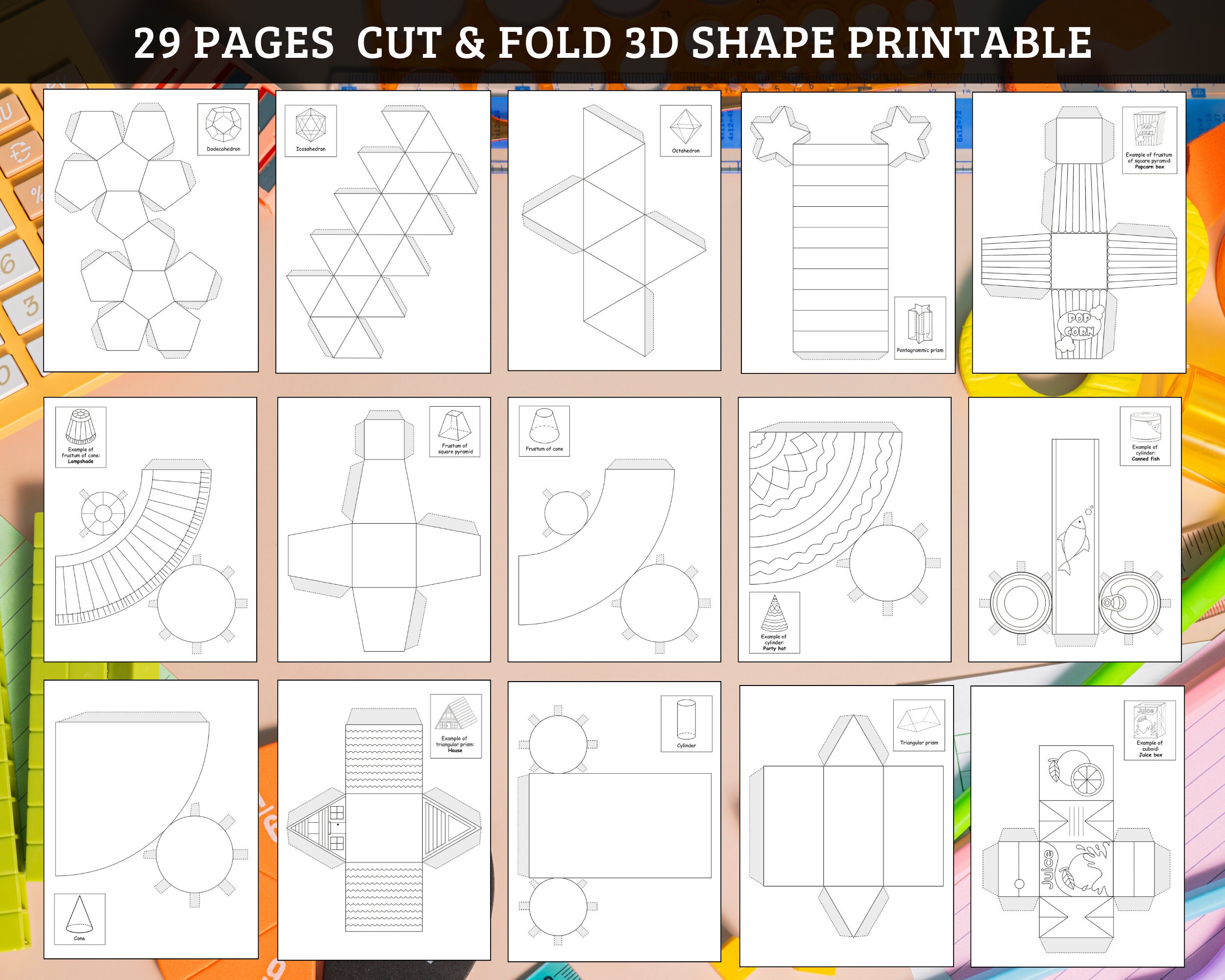 Printable 3d Shapes Nets Activity Learning Shape Geometric Cutout 3D ...