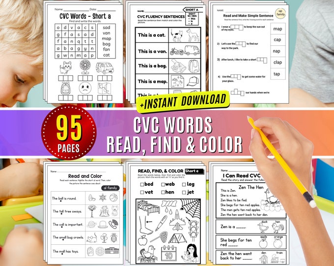 Phonics Worksheets My First CVC Sentences for Kindergarten and First ...