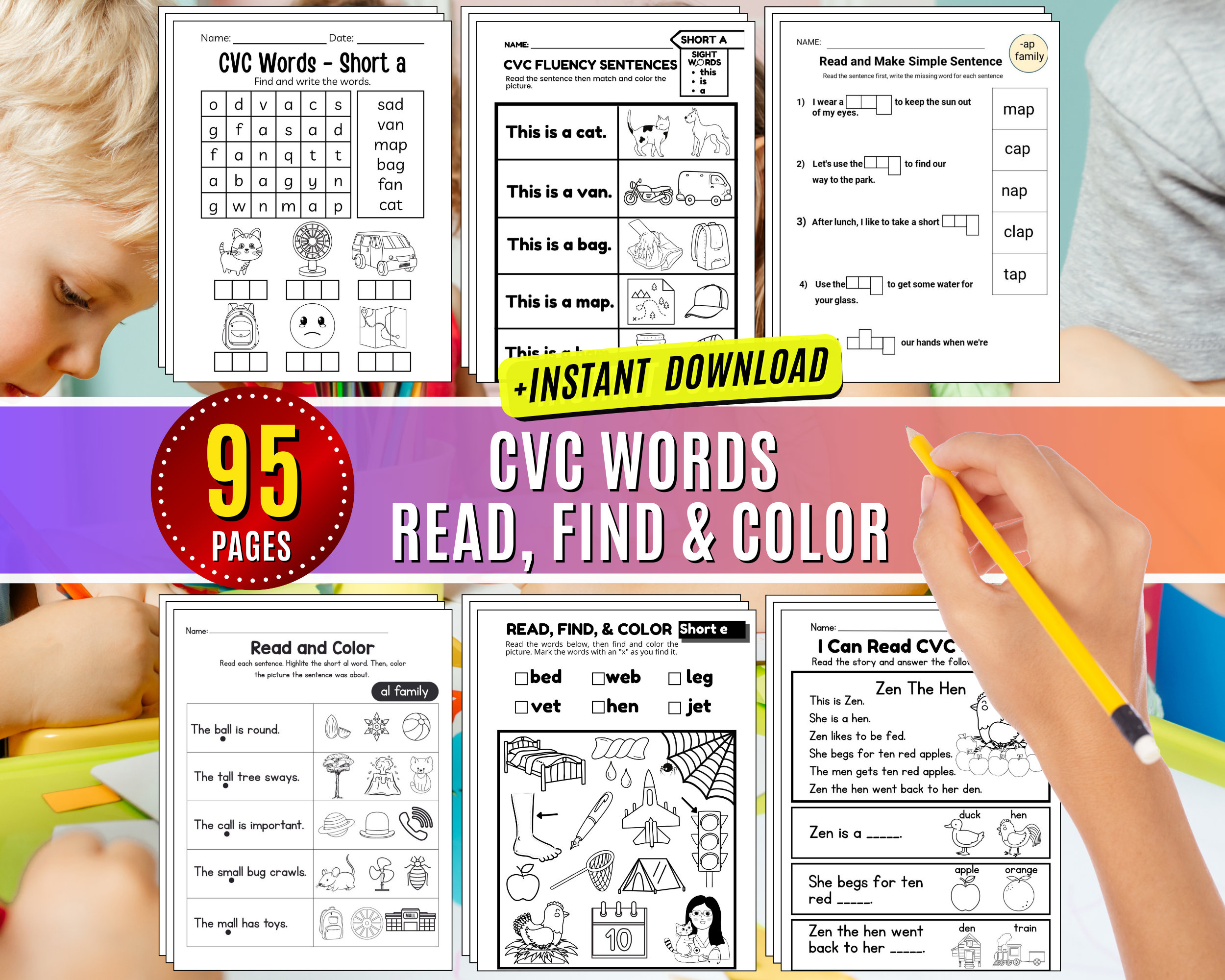 Cvc Sentence Worksheets Printable Cvc Words, Phonics Worksheets First ...